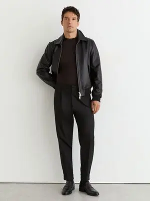 REISS Relaxed Drawstring Trousers With Turn-ups - Black