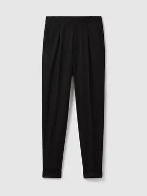 REISS Relaxed Drawstring Trousers With Turn-ups - Black
