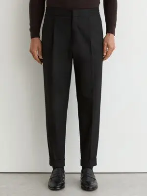 REISS Relaxed Drawstring Trousers With Turn-ups - Black