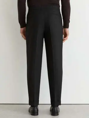 REISS Relaxed Drawstring Trousers With Turn-ups - Black