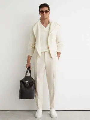 REISS Relaxed Drawstring Trousers With Turn-ups - Ecru