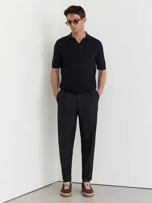REISS Relaxed Drawstring Trousers With Turn-ups - Navy