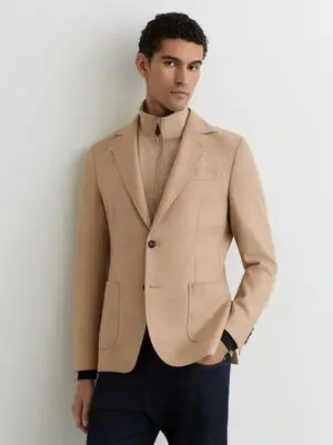 REISS Wool-blend Gilet-insert Single-breasted Blazer - Camel