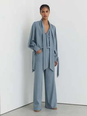 REISS Denim-look Wide-leg Trousers - Light Blue