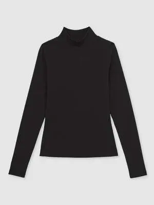 REISS Stretch-cotton Funnel-neck Top - Black