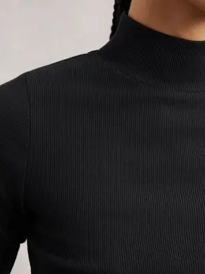 REISS Stretch-cotton Funnel-neck Top - Black