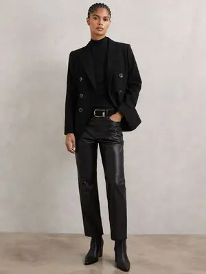 REISS Stretch-cotton Funnel-neck Top - Black