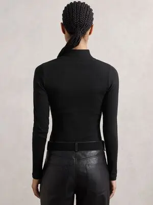 REISS Stretch-cotton Funnel-neck Top - Black