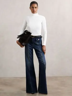 REISS Stretch-cotton Ribbed Funnel Neck Top