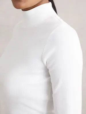 REISS Stretch-cotton Ribbed Funnel Neck Top