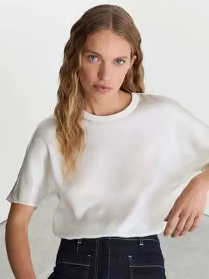 REISS Silk Short-sleeve Top - Ivory