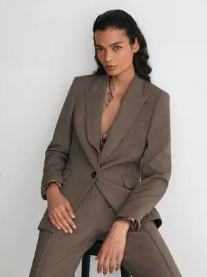 REISS Black & Neutral Petite Puppytooth Single-breasted Suit Blazer