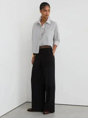 REISS Wide-leg Elasticated-waist Trousers - Black
