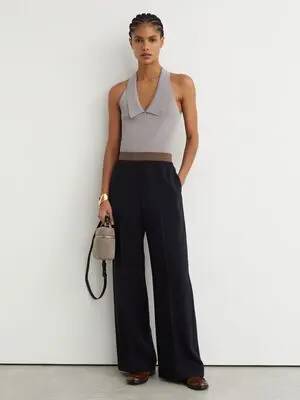 REISS Wide-leg Elasticated-waist Trousers - Navy
