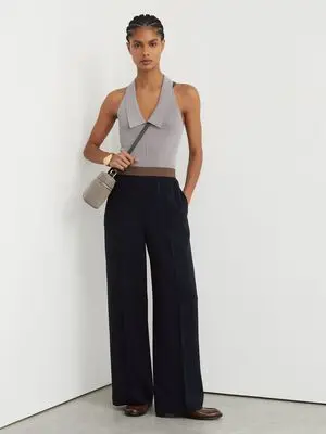 REISS Wilde Wide-leg Elasticated-waist Trousers - Navy