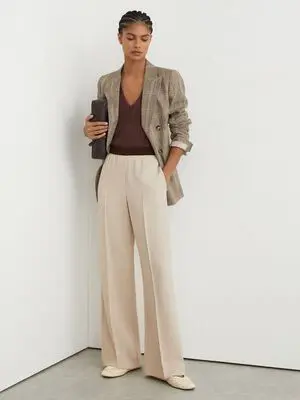 REISS Wide-leg Elasticated-waist Trousers - Neutral