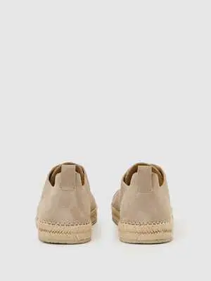 REISS Suede Espadrille Lace-up Trainers - Stone
