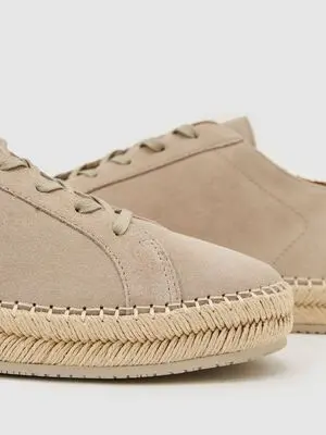 REISS Suede Espadrille Lace-up Trainers - Stone