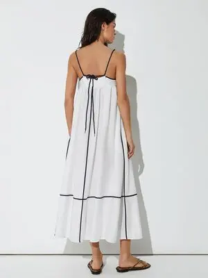 REISS Tie-detail Midi Beach Dress - Ivory/navy