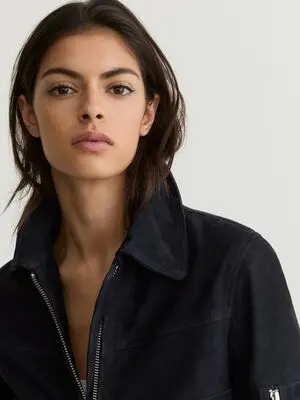 REISS Suede Zip-through Jacket
