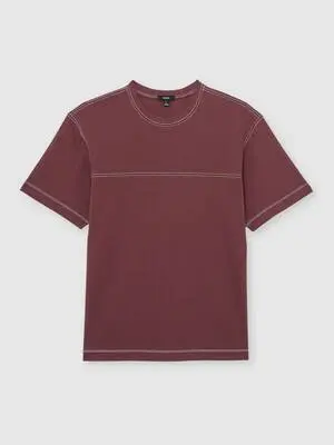 REISS Contrast-stitch Relaxed-fit T-shirt - Raspberry Pink