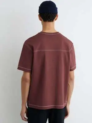 REISS Contrast-stitch Relaxed-fit T-shirt - Raspberry Pink