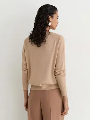 REISS Merino Wool V-neck Jumper - Camel