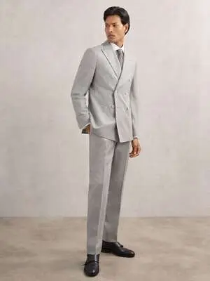 REISS Wool-flannel Tailored-fit Suit Trousers - Soft Grey