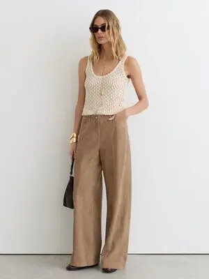 REISS Petite Suede Wide-leg Trousers - Sand