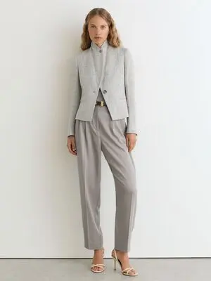 REISS Lyocell Tapered Pleated Trousers - Grey