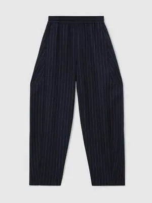 REISS Barrel-leg Pinstripe Trousers - Navy
