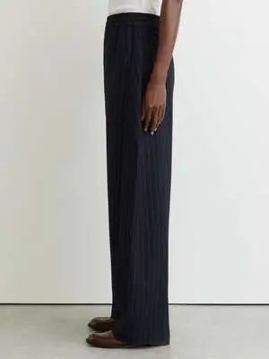 REISS Barrel-leg Pinstripe Trousers - Navy