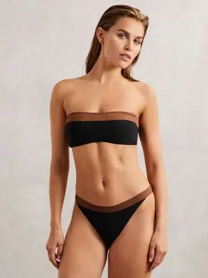 REISS Black & Tan Contrast-trim Bikini Bottoms