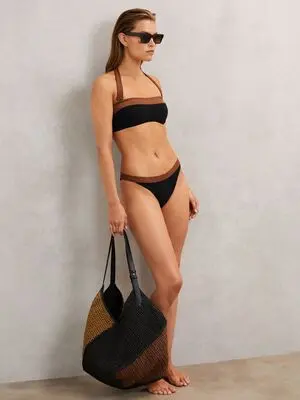 REISS Black & Tan Contrast-trim Bikini Bottoms