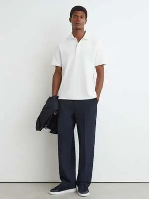 REISS Textured Concealed-placket Polo Shirt - White