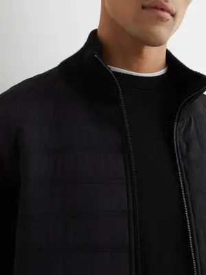 REISS Quilted Rib-knit Funnel-neck Jacket - Black
