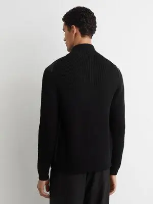 REISS Quilted Rib-knit Funnel-neck Jacket - Black