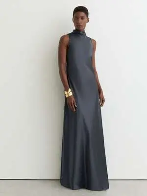 REISS Petite Satin Cape Maxi Dress - Grey