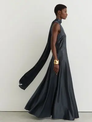 REISS Petite Satin Cape Maxi Dress - Grey