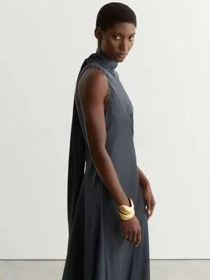REISS Petite Satin Cape Maxi Dress - Grey