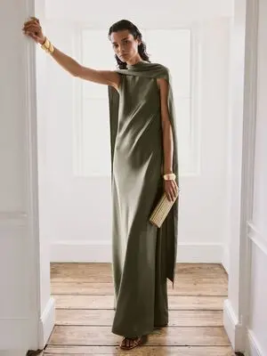 REISS Fae Cape Maxi Dress - Khaki