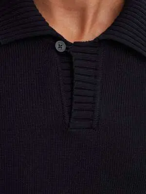 REISS Cotton Open-collar Polo Jumper - Navy