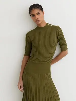 REISS Harriet Button-detail Knitted Midi Dress