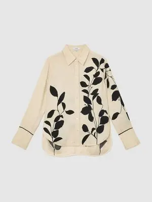 REISS Leaf-print Jacquard Long-sleeve Shirt