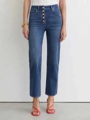 REISS Lana Straight-leg Cropped Jeans With Button Detail - Mid Blue