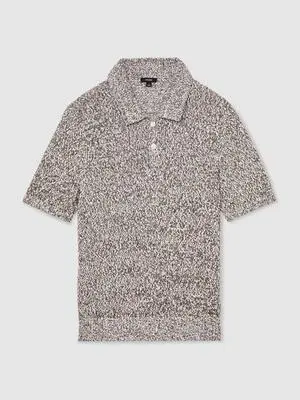 REISS Bordeaux & Ecru Cotton-blend Half-button Marled Polo - White/camel