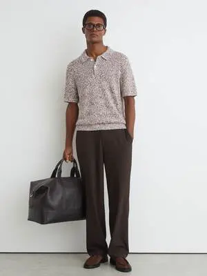 REISS Bordeaux & Ecru Cotton-blend Half-button Marled Polo - White/camel
