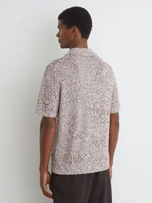 REISS Bordeaux & Ecru Cotton-blend Half-button Marled Polo - White/camel