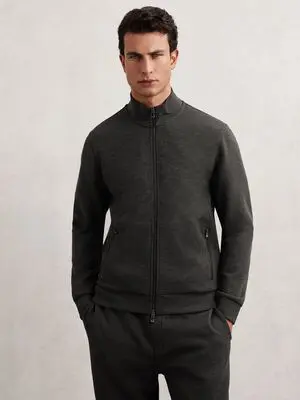 REISS Double-faced Jersey Zip Sweatshirt - Charcoal