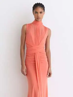 REISS Sheer Ruched Sleeveless Maxi Dress